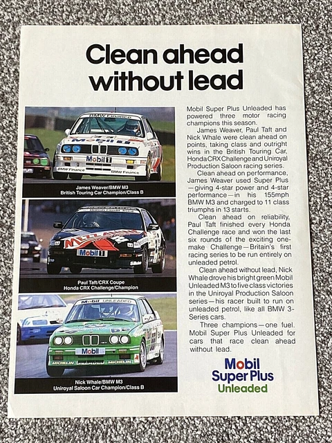 RARE VINTAGE 1990 Magazine Advert Picture Mobil Touring Cars BMW Honda ...