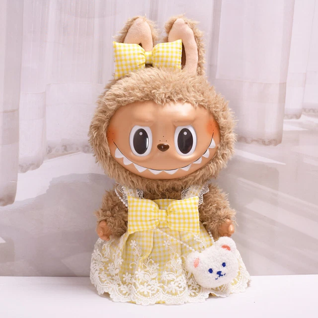 POP MART 38CM LABUBU The Monsters Plush Doll Bow Tie Plaid Back Dress Set No Toy £17.87 ...
