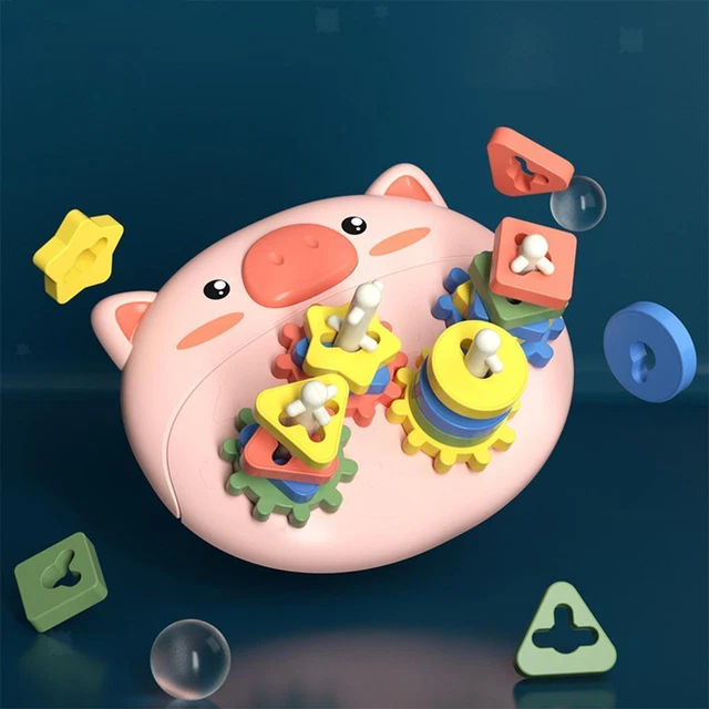 PLASTIC PIG STACKER Stacking Sorting Block Shapes Games Geometric ...