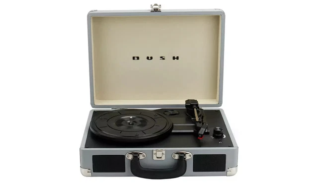 BUSH CLASSIC RETRO 3 Speed Portable Case Record Player KTS-601 Grey ...