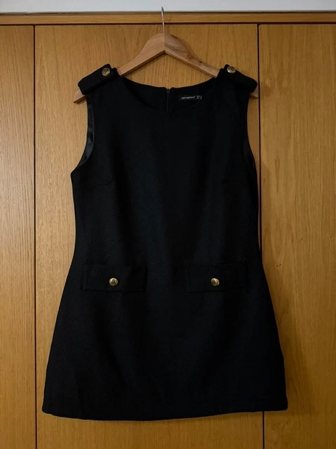 PRIMARK BLACK BOUCLE Military Tunic Dress UK 14 Gold Button 60s Mod ...