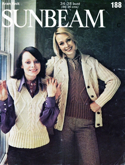 ~ SUNBEAM KNITTING Pattern For Aran Yarn Jacket & Tank Top ~ 34" ~ 38 ...