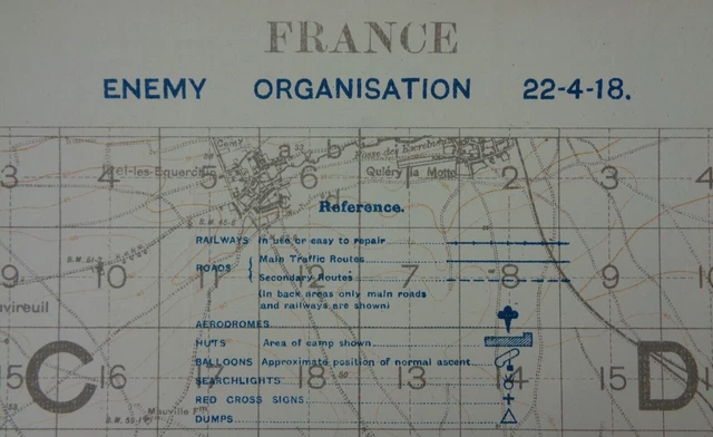 WW1 BRITISH MAP of "ENEMY ORGANISATION" (ARRAS SECTOR - GERMAN SPRING ...