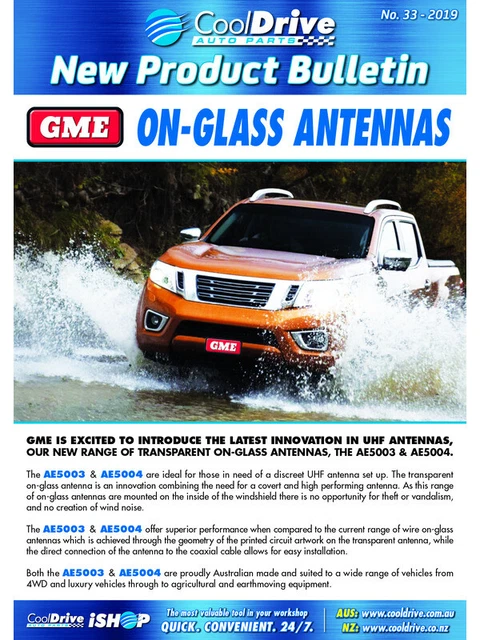 GME ON GLASS Antenna For UHF CB Radio 477Mhz Cars Truck 4Wd 2.5Dbi Gain ...