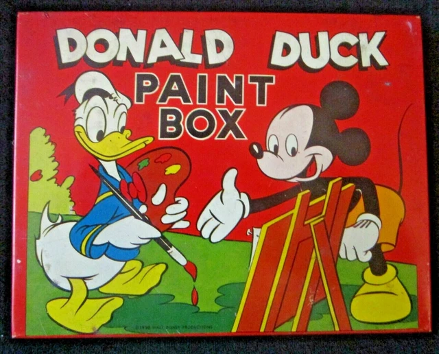 VINTAGE DONALD DUCK Paint Box Transogram Gold Medal Craft Set Walt ...