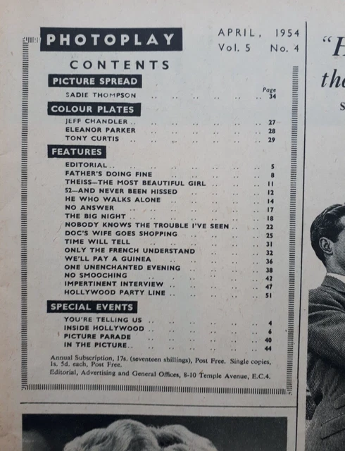 PHOTOPLAY MAGAZINE APRIL 1954 Rita Hayworth Ursula Thiess Gregory Peck ...
