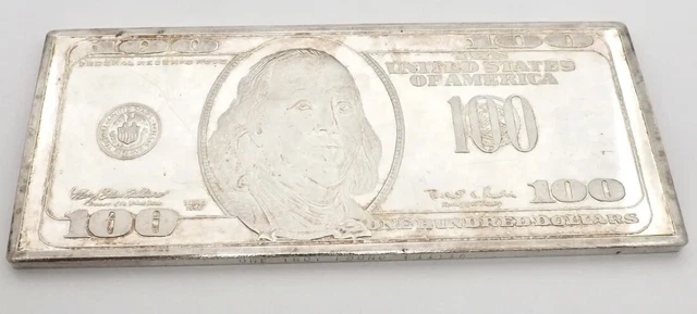 $100 DOLLAR FEDERAL Reserve Note Pure Fine Silver 999 Bullion 1 Troy ...