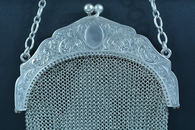 FRENCH ANTIQUE STERLING Silver Mesh Purse signed Alexandre Vaguer ...