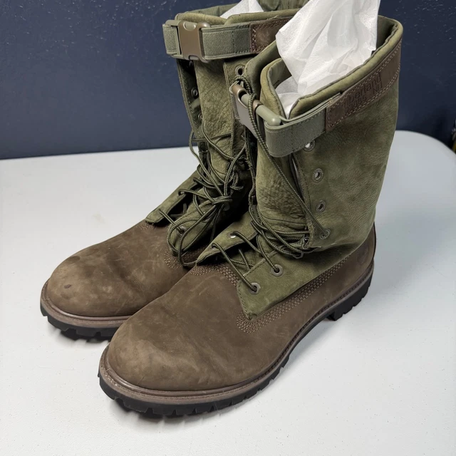 TIMBERLAND TALL FIELD Boots 13 Brown Olive Green Leather Buckle Strap ...