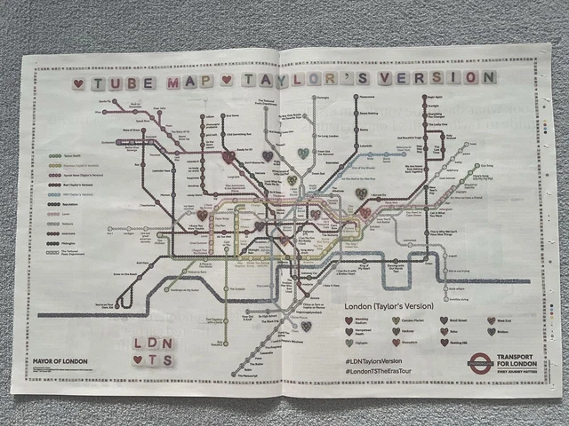 TAYLOR SWIFT LDN Tube Map Evening Standard Collector Poster Newspaper x ...
