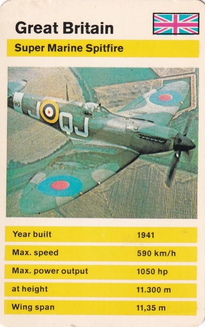 TOP TRUMPS CARD aircraft WW2 Super Marine Spitfire £3.00 - PicClick UK