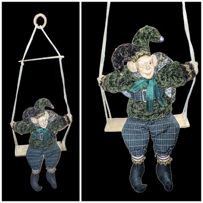 VINTAGE MARIONETTE STRING Winking Clown Jester Puppet Doll Sitting on ...