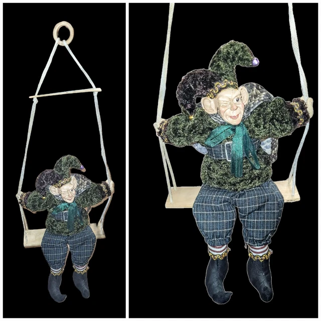 VINTAGE WINKING CLOWN Jester Sitting on Swing Puppet Doll Marionette ...