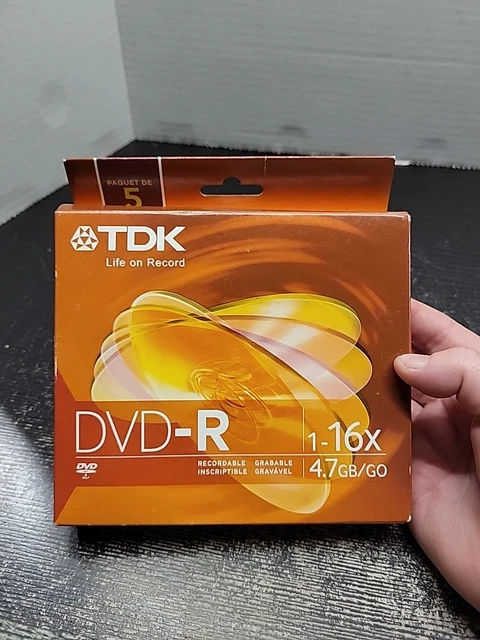 TDK DVD-R RECORDABLE Media 1-16X 120MIN 4.7GB 5 Pack Read Description ...
