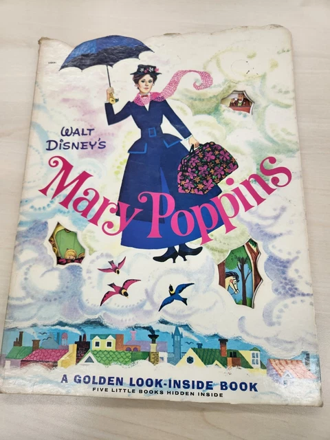 DISNEY MARY POPPINS "A Golden Look Inside Book" w/5 Little Books Inside ...