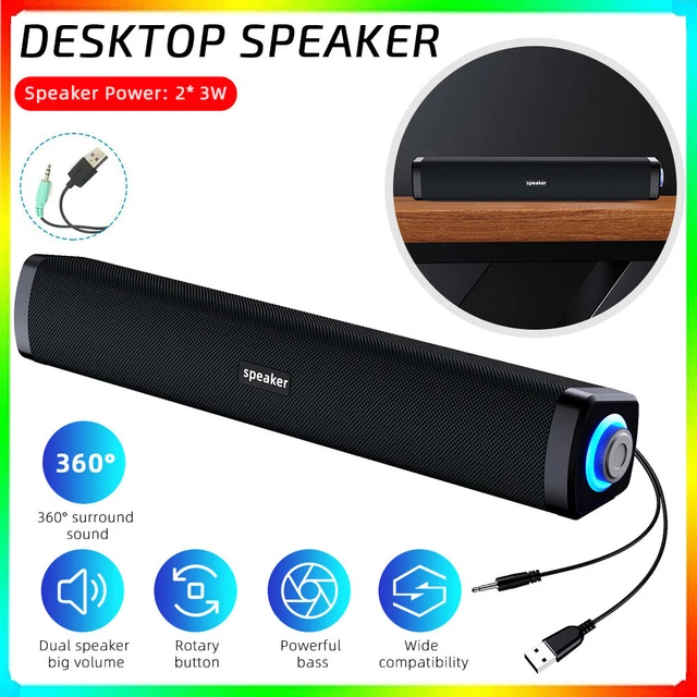USB WIRED SOUND Bar Computer Speaker Subwoofer PC Laptop Stereo 3.5mm ...