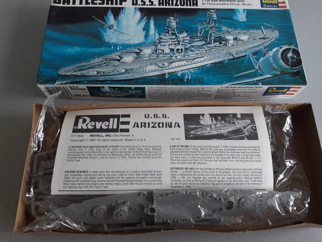 REVELL: USS ARIZONA. Vintage WW2 USA Battleship kit in 1:720 scale. Pre ...
