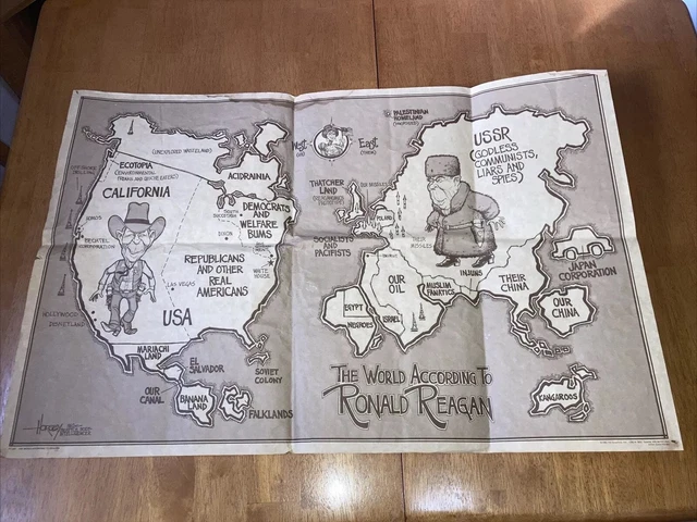 VINTAGE POLITICAL MAP, The World According To Reagan 1982 Dave Horsey ...