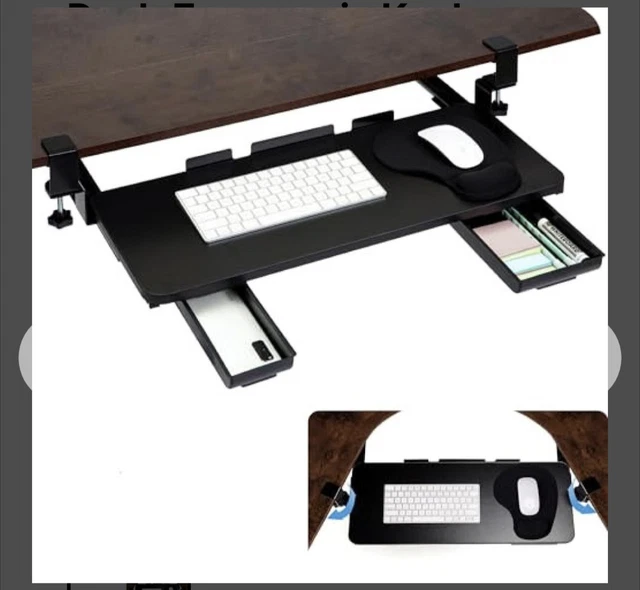 KEYBOARD TRAY UNDER Desk, Pull Out Keyboard & Mouse Tray with C Clam ...