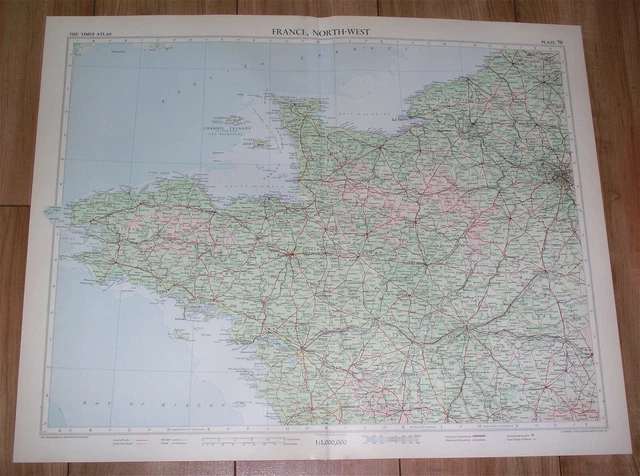 1955 VINTAGE MAP Of Normandy Brittany Channel Islands France / Scale 1: ...