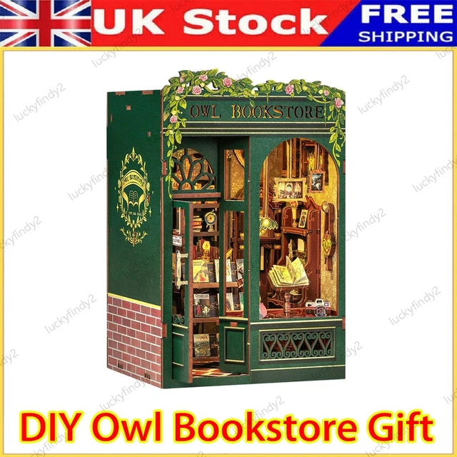 DIY BOOK NOOK Owl Bookstore Wooden Doll House Kit Miniature Model ...