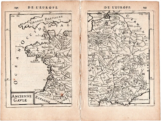 1683 MANESSON MALLET Antique Map "Ancienne Gaule" Ancient Gaul, Belgium ...