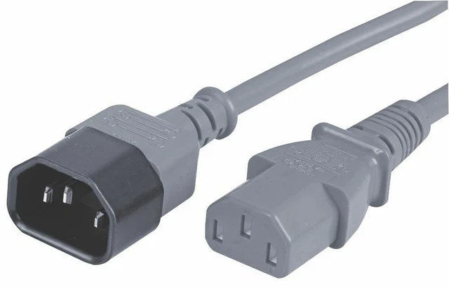 PRO ELEC - IEC Male C14 to Female C13 Extension Lead, Grey, 0.5m, 10A ...