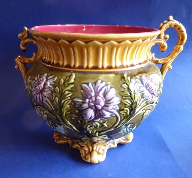 CACHE POT EN barbotine Onnaing n° 499 a restauré d 24cm h 23cm majolica ...