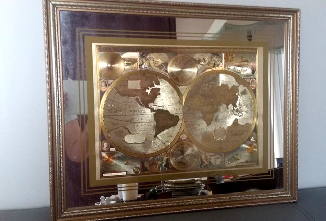VINTAGE MIRROR MAP Framed Map World map. ‘A New And Accvrat Map Of The ...