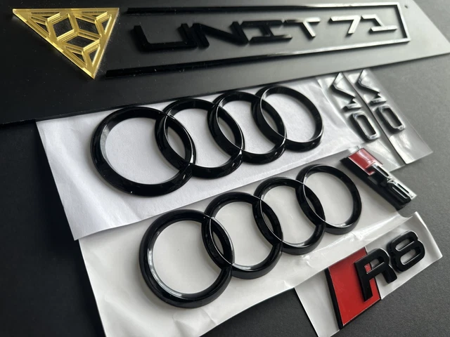 AUDI R8 GLOSS Black Full Badge Set Kit Boot Lid Trunk Emblem Grill V10 ...