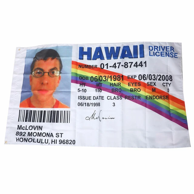 POLYESTER 90X150CM 3X5 ft McLovin Flag ID Driver License Fl YFJUAUMIALWCA $10.95 - PicClick CA