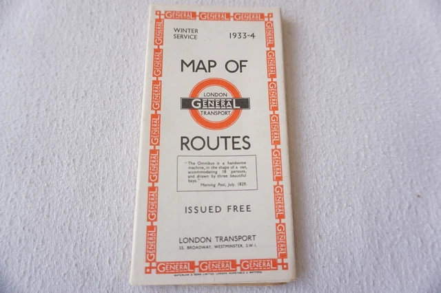 WINTER 1933 1934 Map of London General Bus Routes London Underground ...