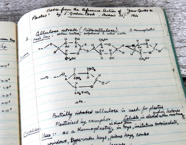 VINTAGE HANDWRITTEN PLASTICS Science Note Pages Notes Diagrams Hand ...