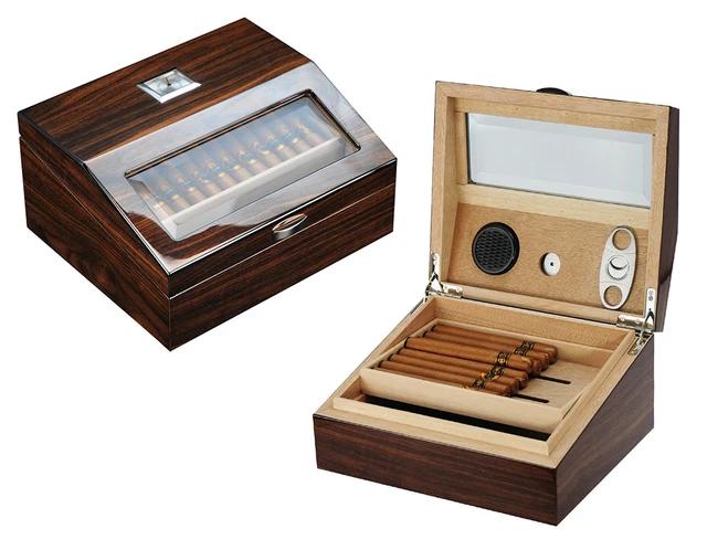 QUALITY 50+ COUNT Cigar Humidor Box Cabinet Mahogany Humidifier ...