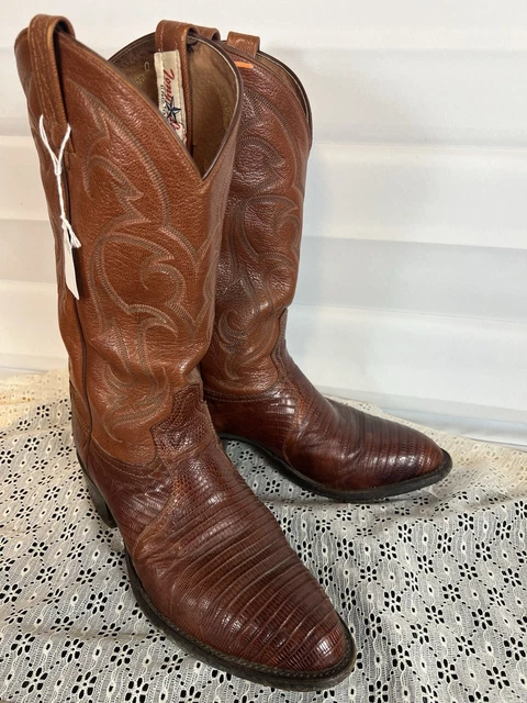 TONY LAMA MEN'S Leather Cowboy Boots Peanut Brittle Teju Lizard Size 9. ...