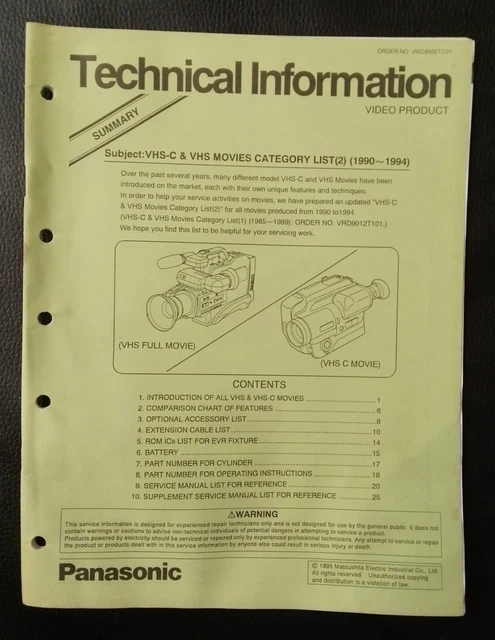 VIDEOCAMERA PANASONIC VHS Vhs-C Tutti I Modelli 1990 - 1994 ...