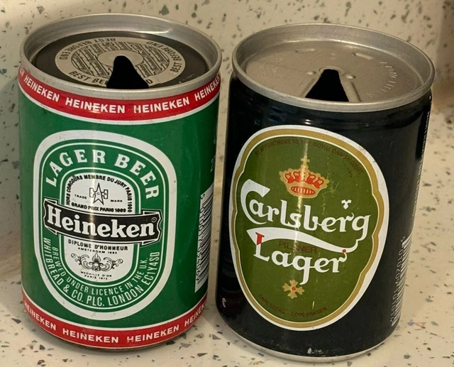 VINTAGE 1980'S HEINEKEN & Carlsberg Beer Cans 275ml Breweriana Pub Bar ...