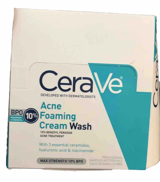 CERAVE ACNE FOAMING Cream Wash .34 fl oz Travel Sample Tubes Box X 15 ...