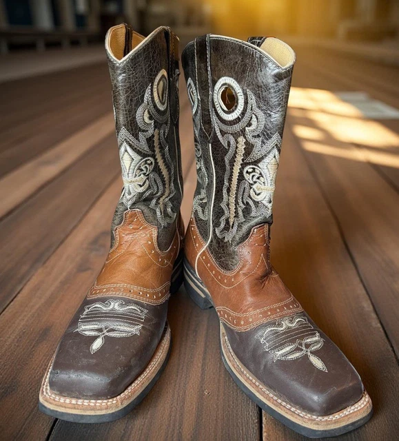 MEN’S RODEO EL Arco Cowboy Boots Leather Western Square Toe Saddle Work ...