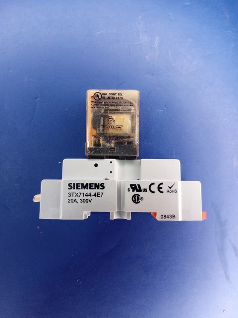 SIEMENS 3TX7110-5BC14C CONTACT Relay w/Base 3TX7144-4E7 30A 300V (JR50 ...