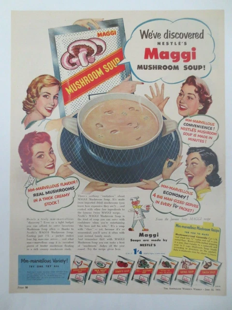 VINTAGE AUSTRALIAN ADVERTISING 1955 ad MAGGI MUSHROOM SOUP bowl ...