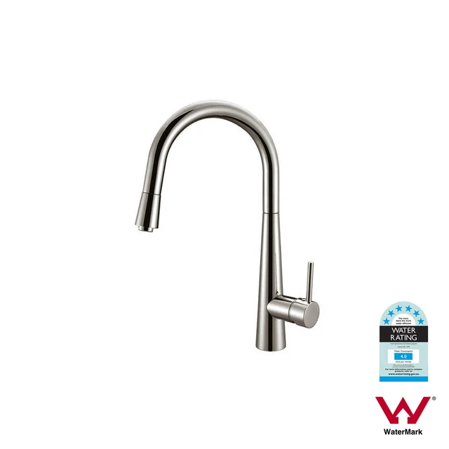 ROUND BRUSHED NICKEL Chrome Pull Out Kitchen Laundry Sink Pin Lever ...