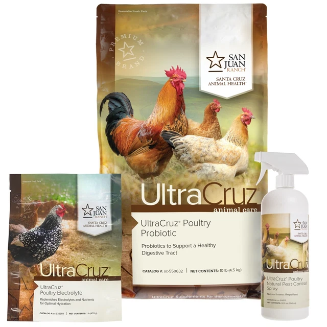 ULTRACRUZ POULTRY ELECTROLYTE, Probiotic and Fly Control Spray Bundle ...
