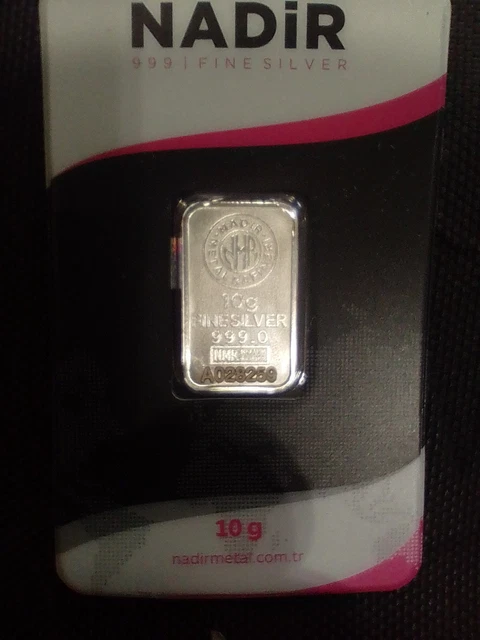 10 GRAM SILVER Bar Nadir Refinery.999/1000 Purity In Blister Pack New £ ...