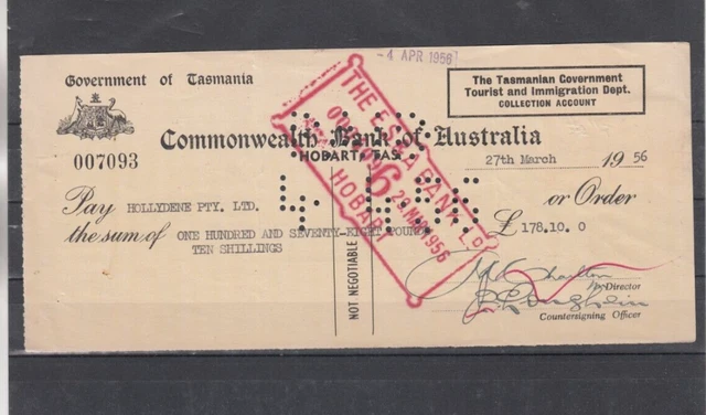 AUSTRALIAN STAMPS. Pre Decimal.Commonwealth Bank Cheque with Stamp Duty ...