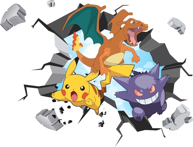 PIKACHU CHARIZARD POKEMON Gengar WALL EXPLOSION Decal Wall Sticker Art ...