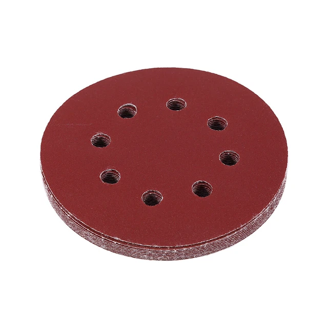 PRACTICAL 125MM ROUND Shape Red Grinding Discs 8 Hole Grit Sand Papers ...