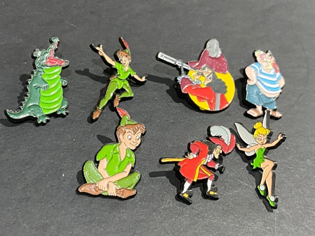 THE WALT DISNEY Co 7 Peter Pan Pin Badges Mr Smee Hook Croc Tinker Bell ...