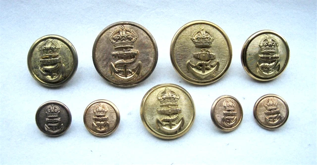NINE WWII ERA Royal Navy Chief Petty Officers' Brass Uniform Buttons ...