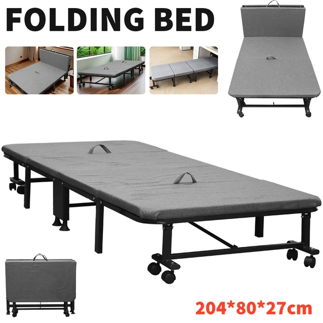 FOLDING SINGLE BED Fold Up Portable Guest Sleeper Rollaway Steel Framed ...